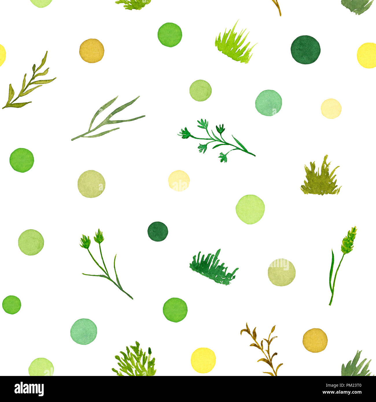 Set of Various Plant Elements (Grass, Bushes, Stems) and Colorful Dots ...