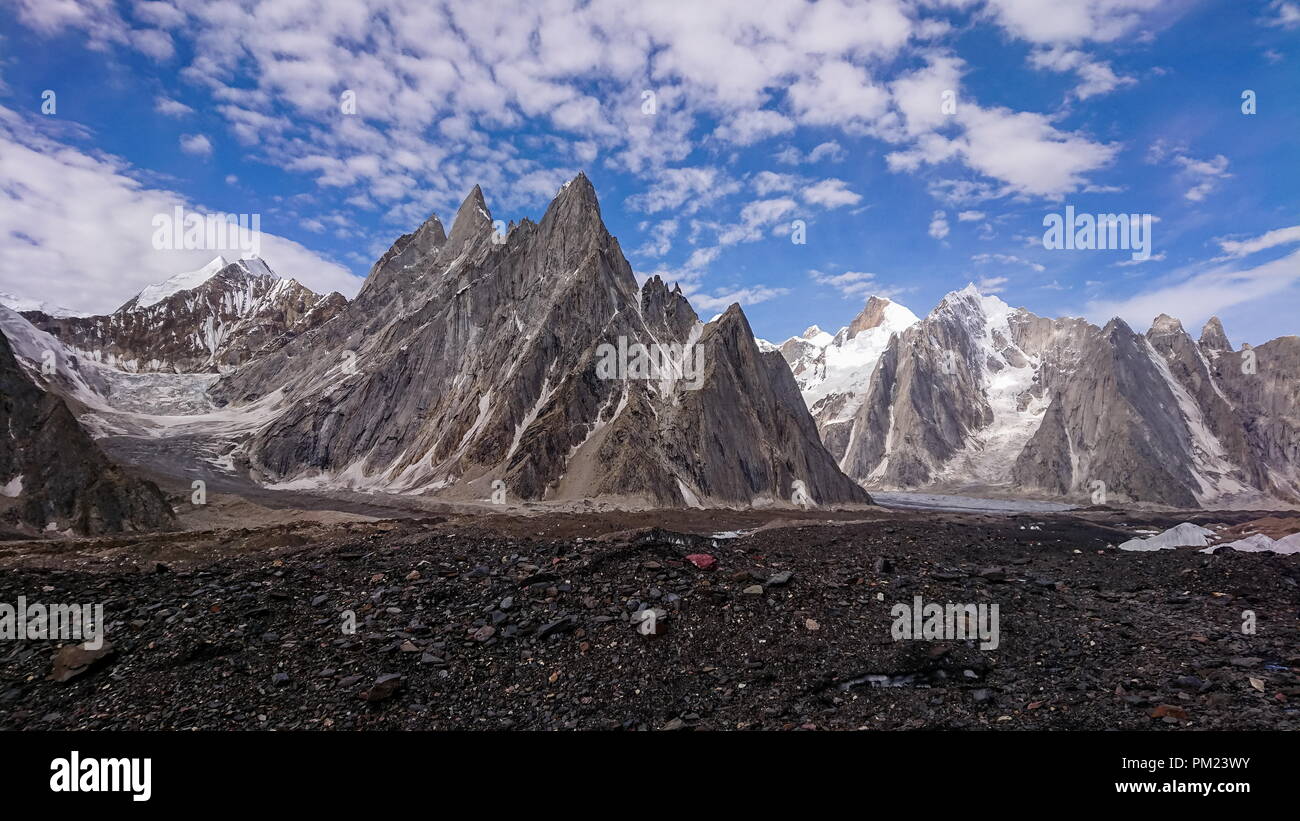 K2 and Karakorum Peaks Panorama at Concordia Pakistan. K2 Broad Peak ...