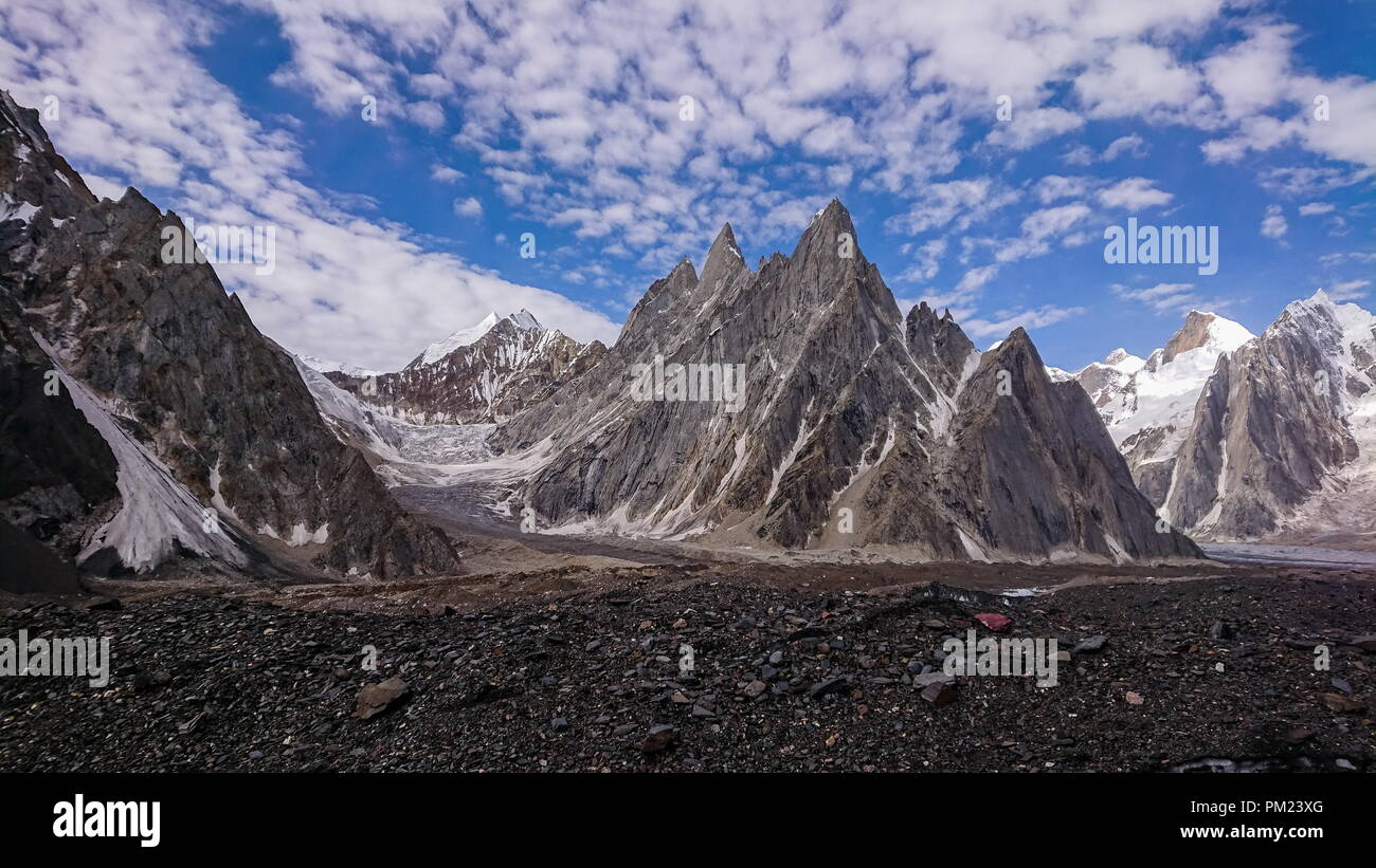 K2 and Karakorum Peaks Panorama at Concordia Pakistan. K2 Broad Peak ...