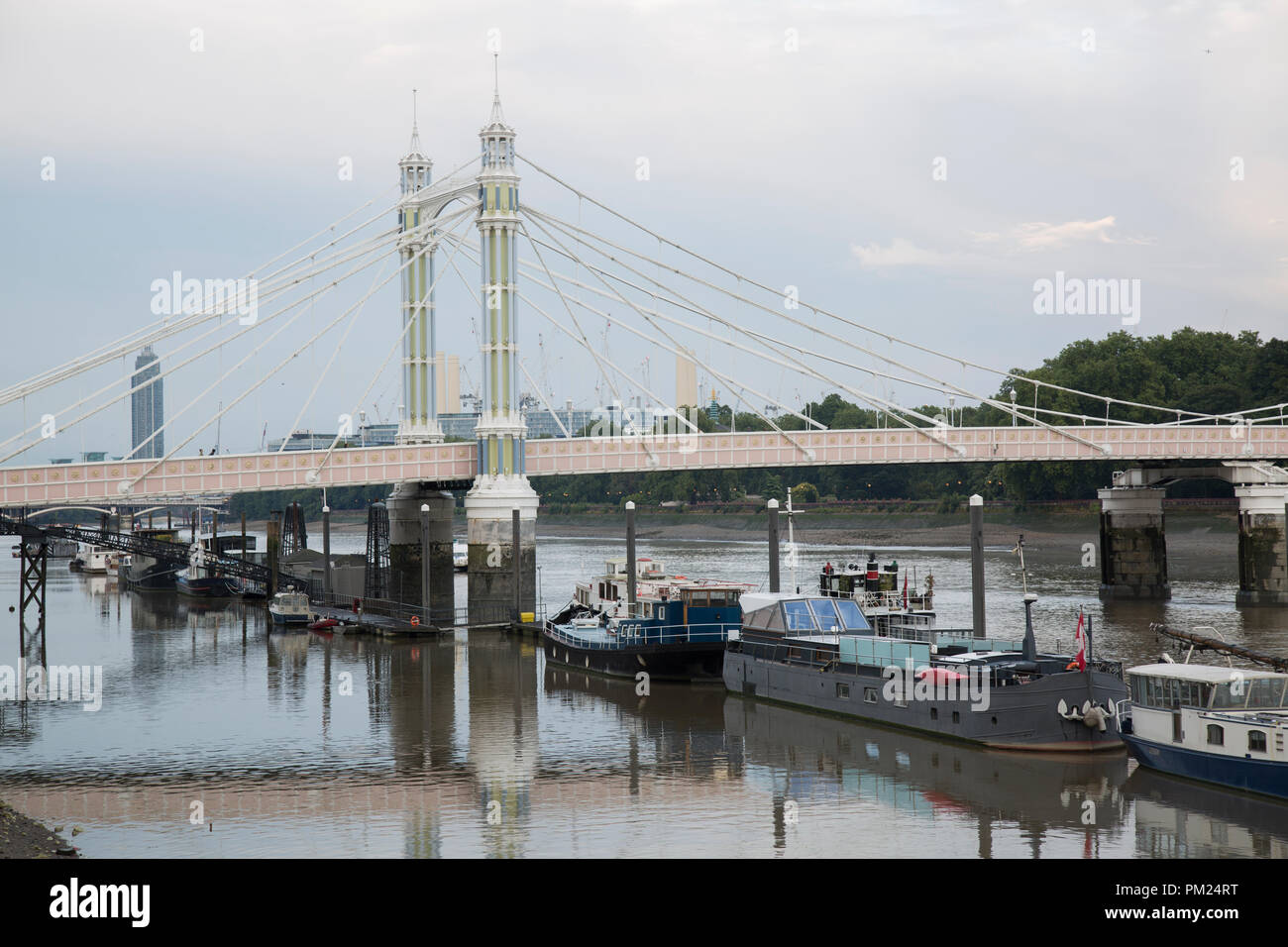 Albert Bridge and River Thames; Chelsea; London; England; UK Stock ...