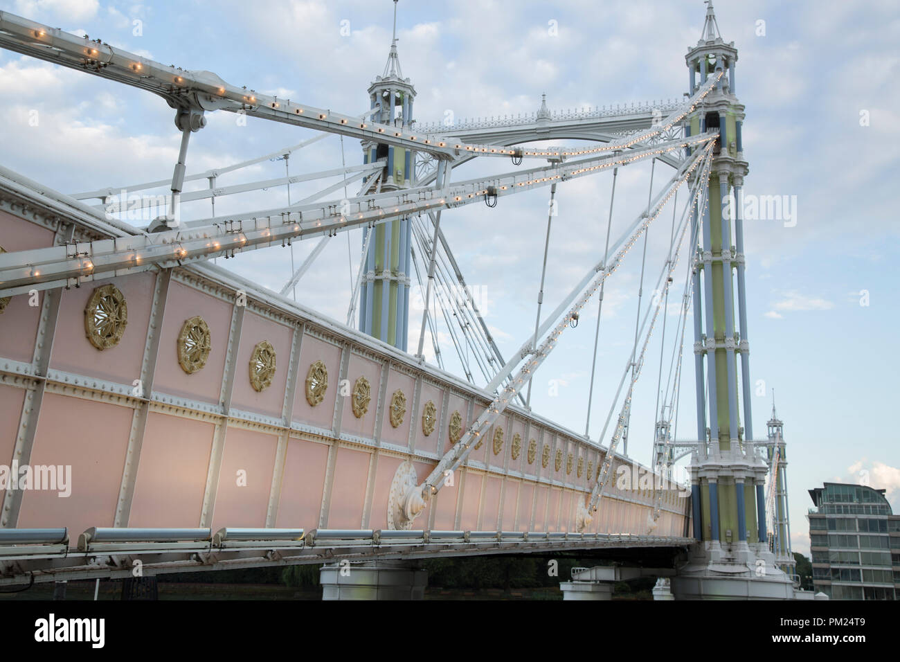 Illuminated Albert Bridge; Chelsea; London; England; UK Stock Photo - Alamy