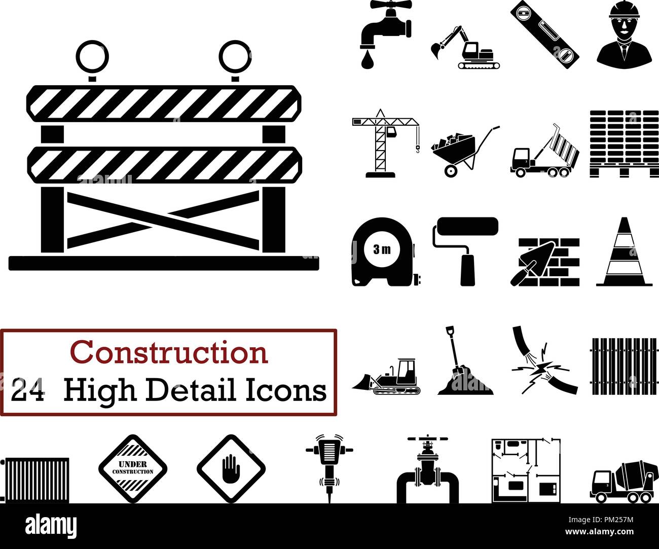 Set of 24 Construction Icons. Monochrome color design. Vector ...