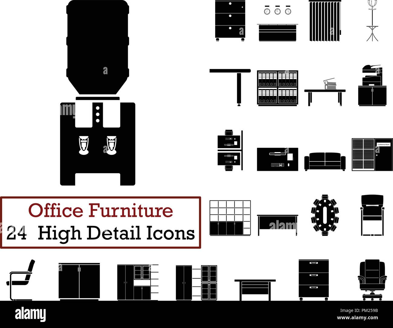 Set of 24 Office Furniture Icons. Monochrome color design. Vector ...