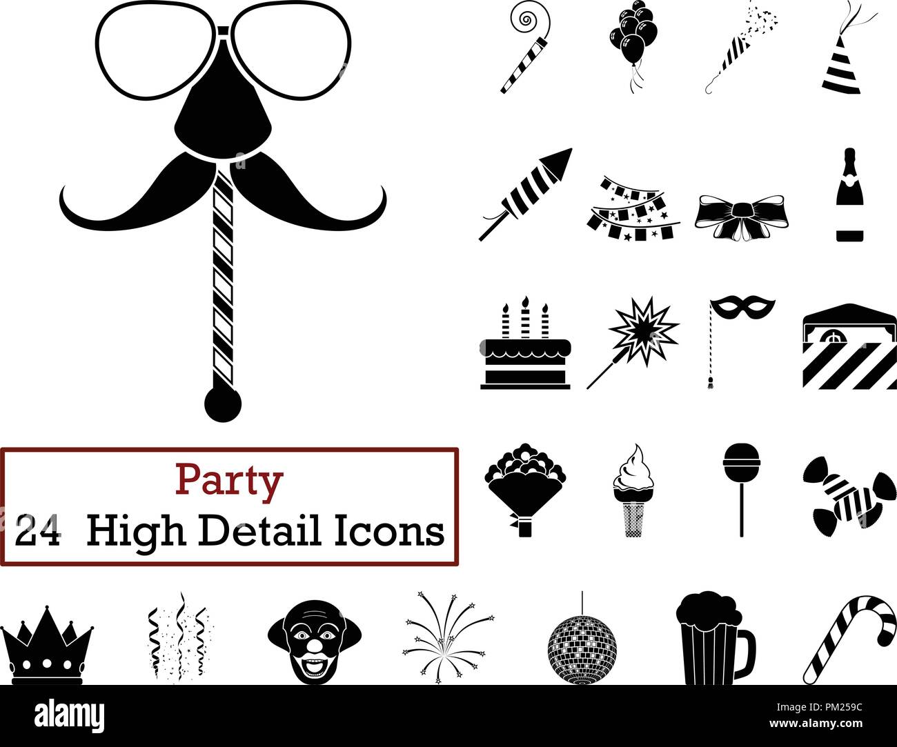 Set of 24 Party Icons.. Monochrome color design. Vector illustration ...