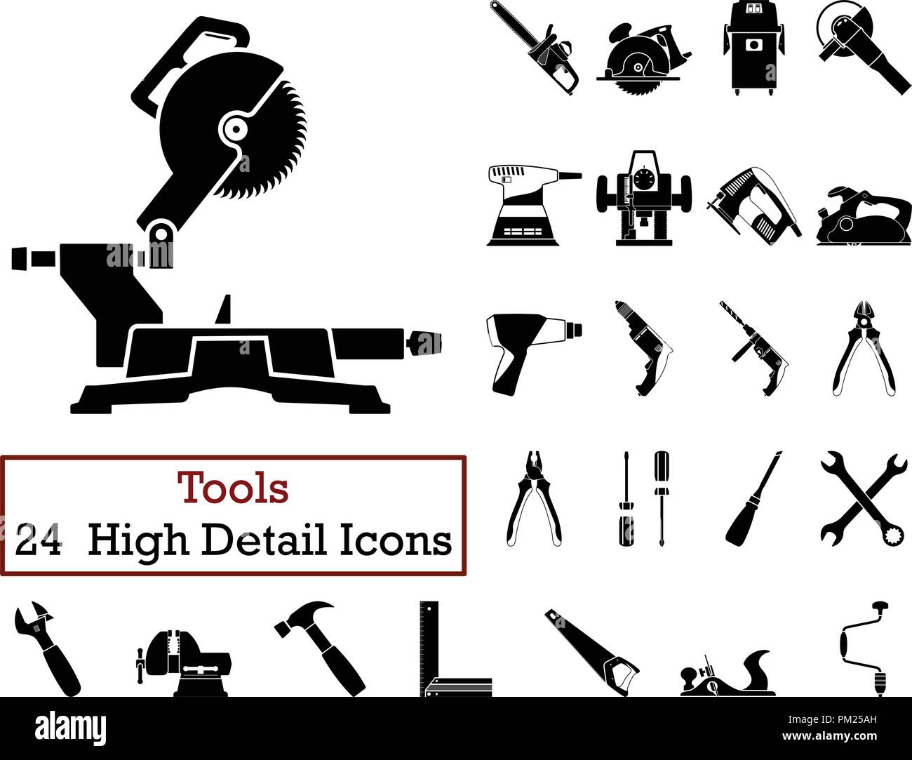 Set of 24 Tools Icons. Monochrome color design. Vector illustration ...
