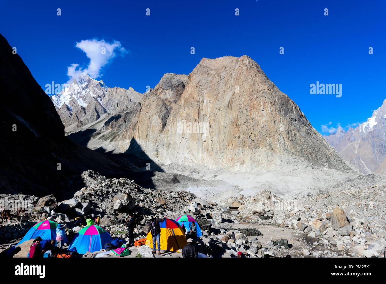 Camping tents at Cathedral Peak in the background, K2 Base Camp ...