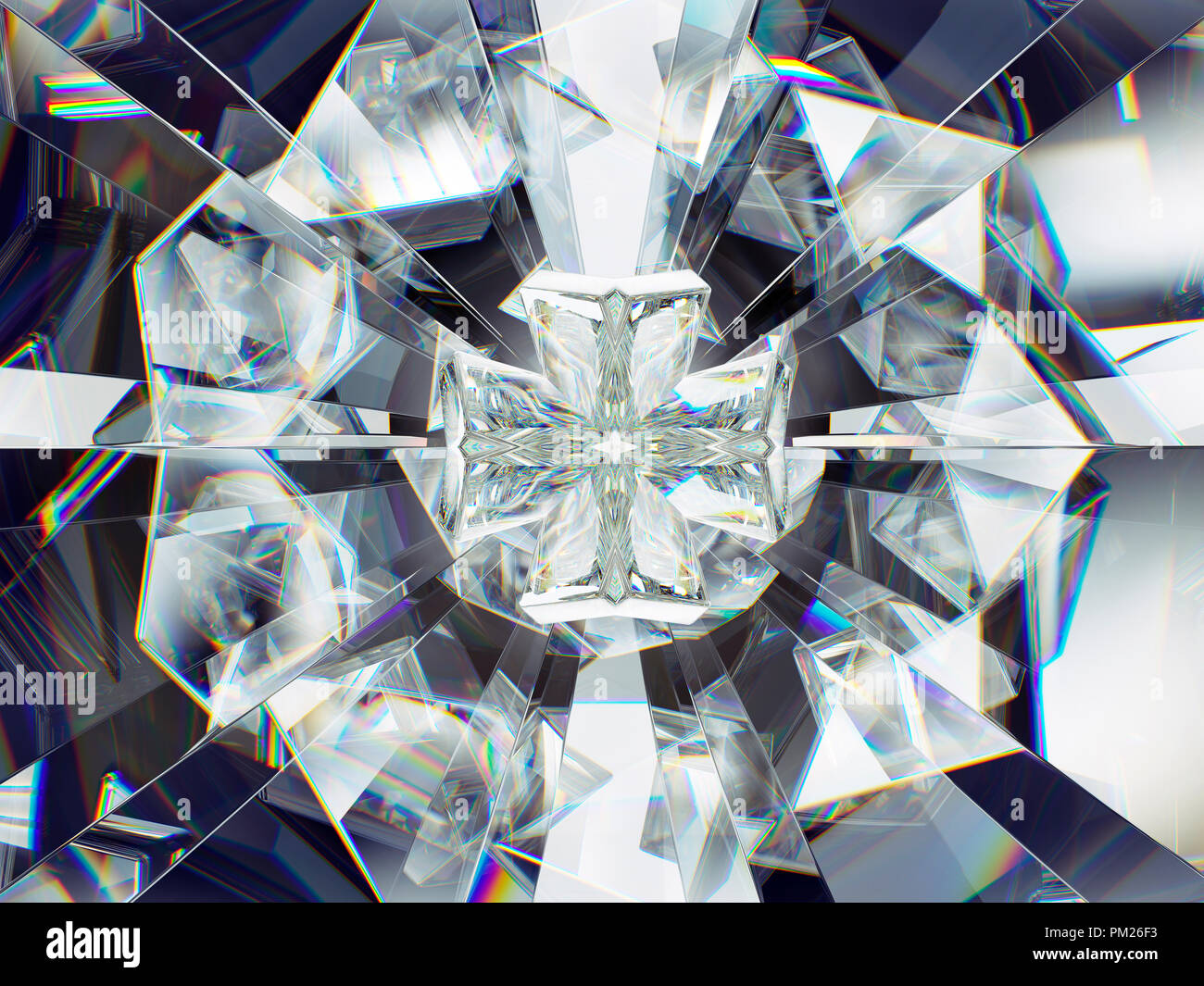 diamond structure extreme closeup and kaleidoscope. top view of round ...