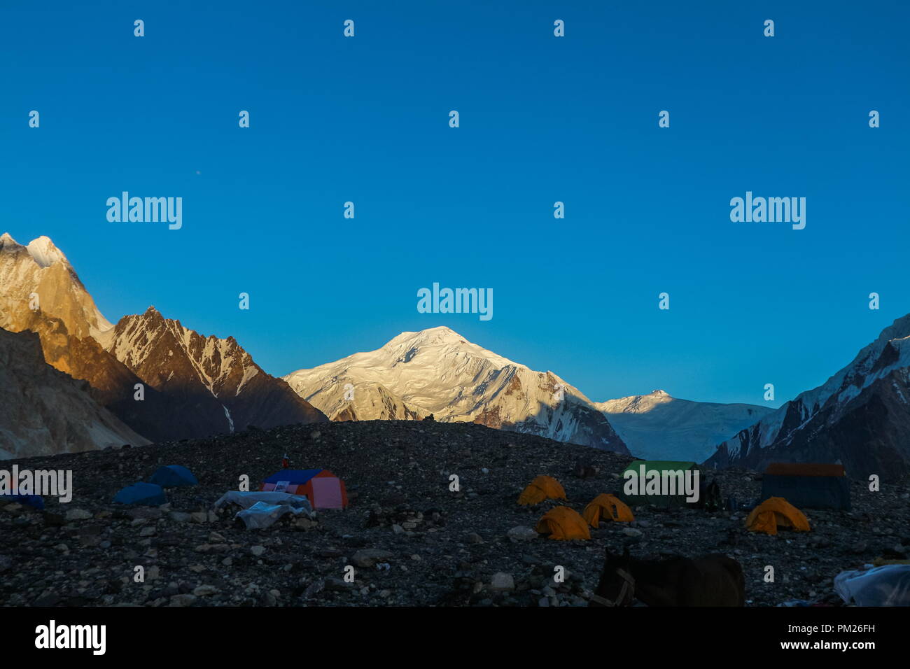 Camping tents at Concordia camp, Broadpeak mountain, K2 Base Camp ...