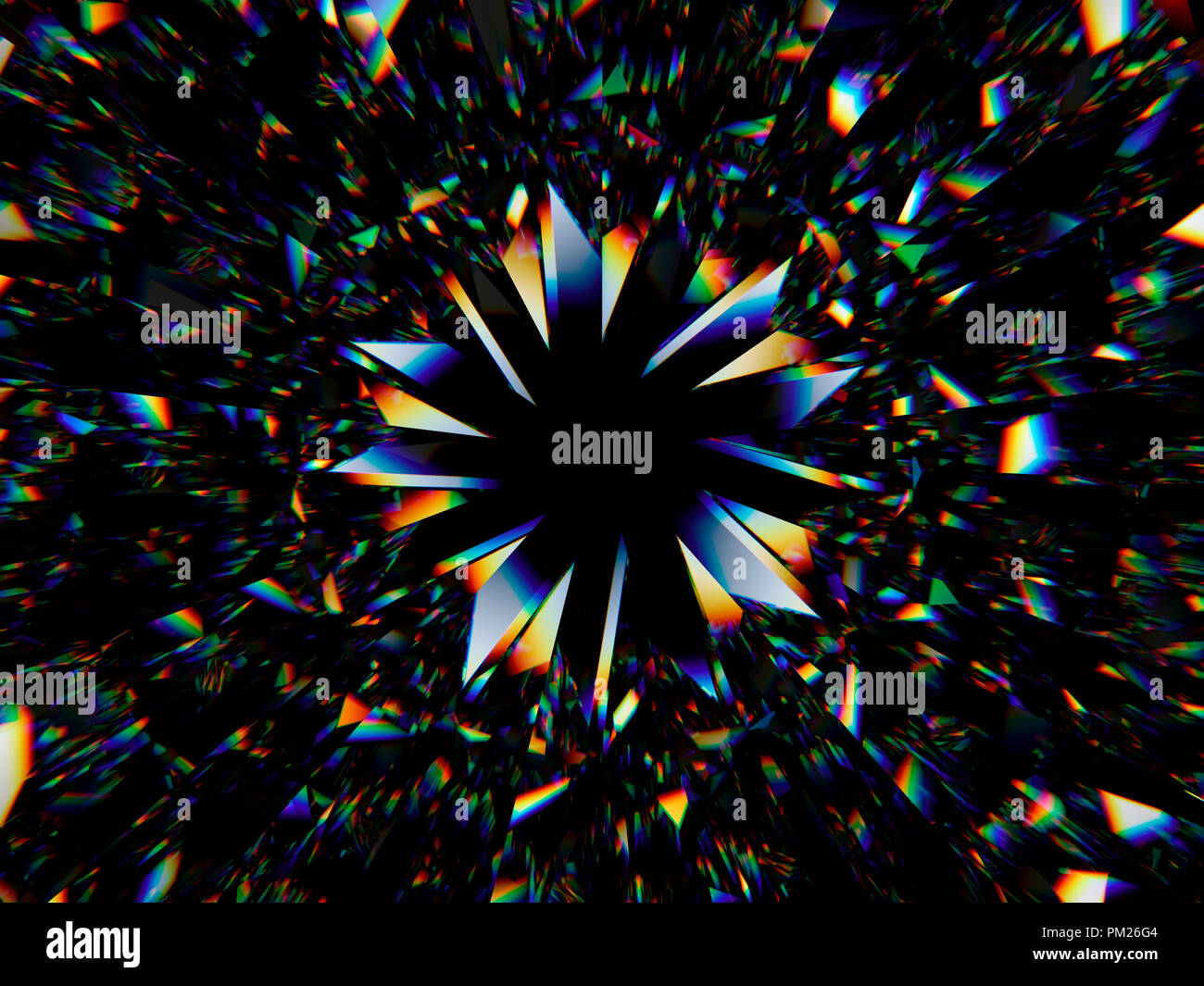 Gemstone structure extreme closeup and kaleidoscope. top view of round ...