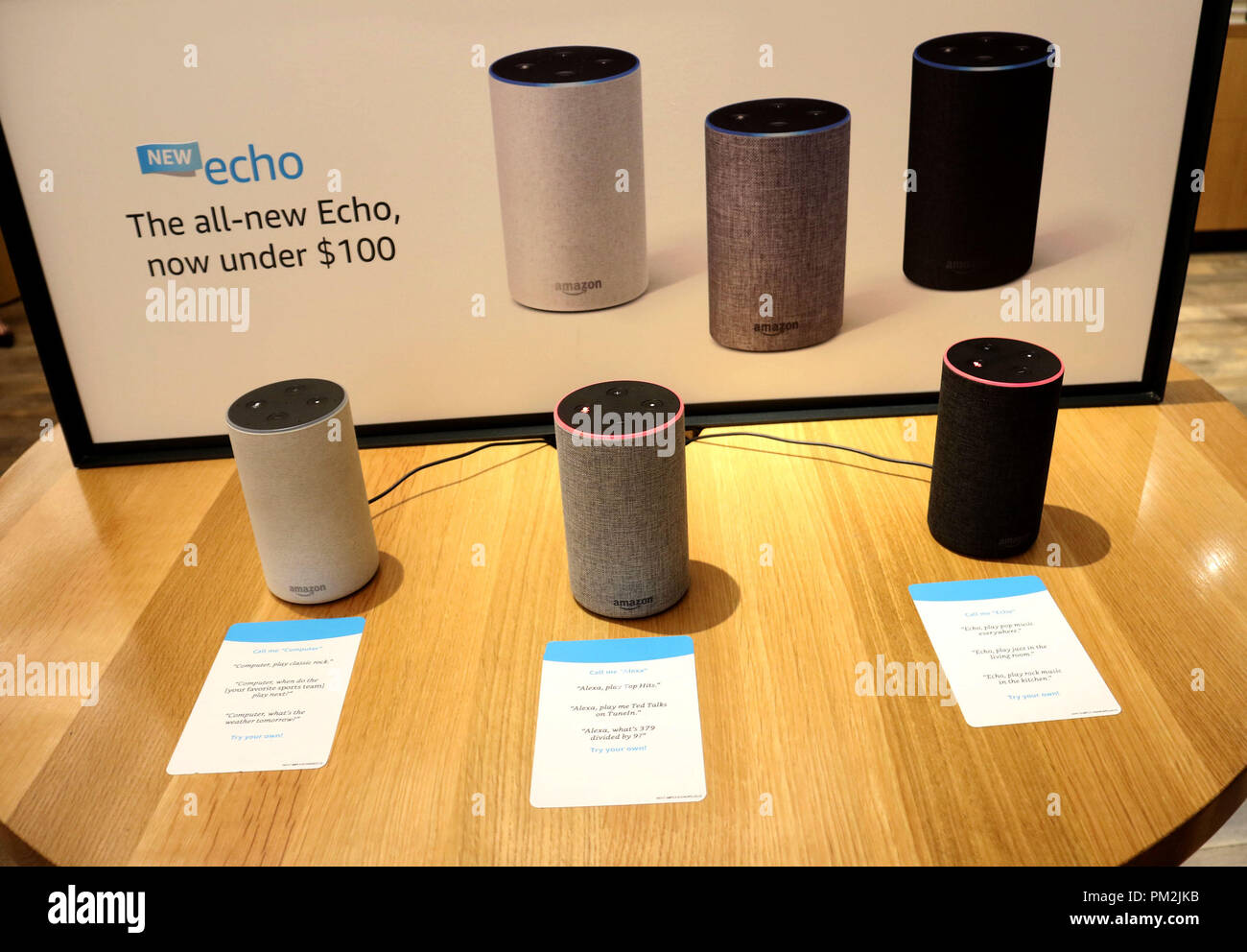 New York City, New York, USA. 17th Sep, 2018. A view of Amazon Echo ...