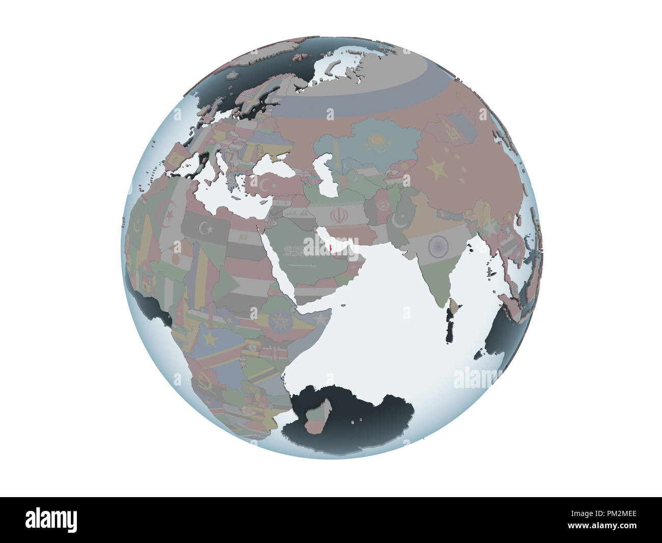 Qatar on political globe with embedded flag. 3D illustration isolated ...