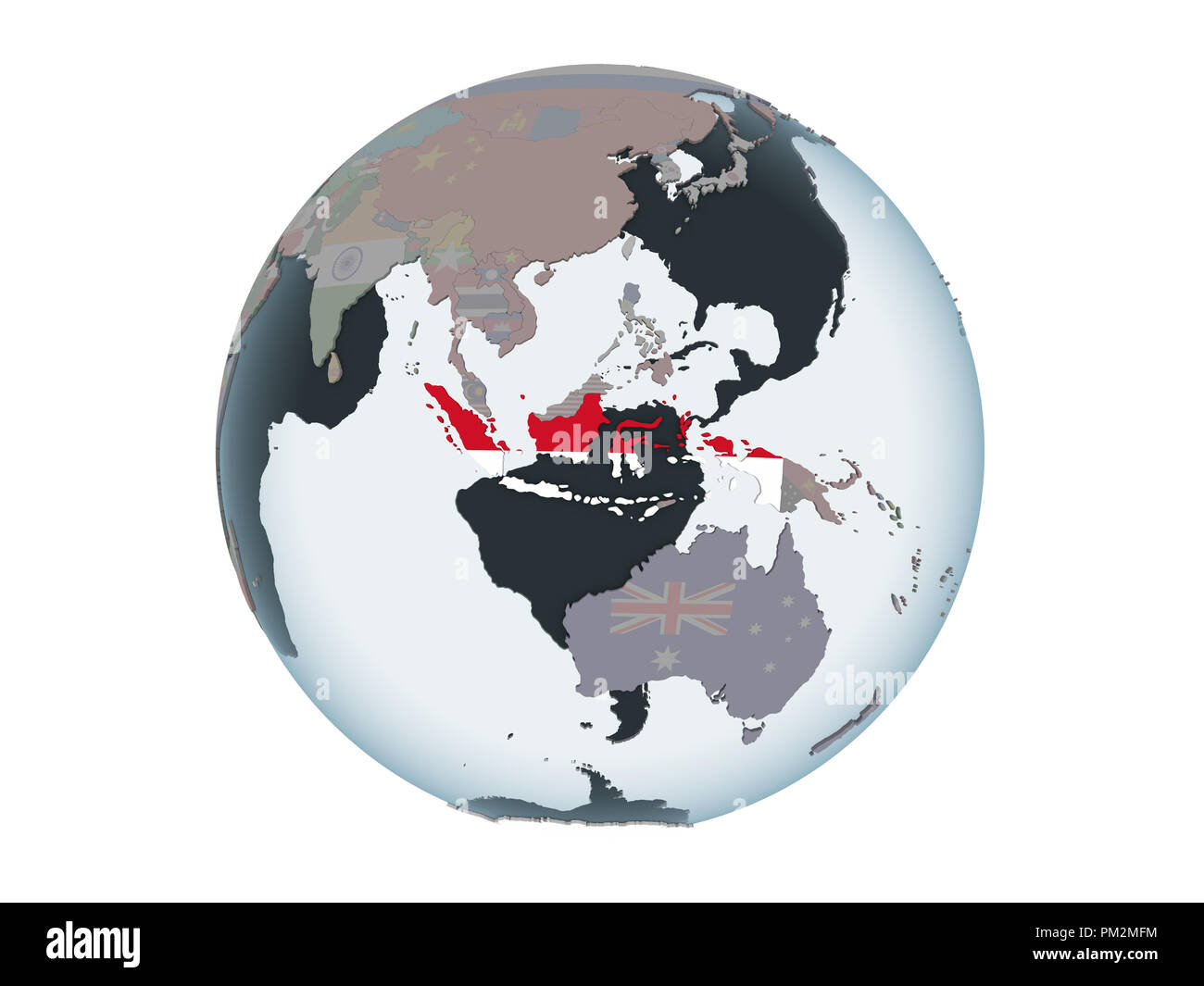Indonesia on political globe with embedded flag. 3D illustration ...