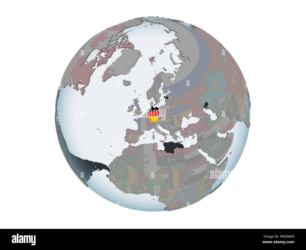 Germany on political globe with embedded flag. 3D illustration isolated ...
