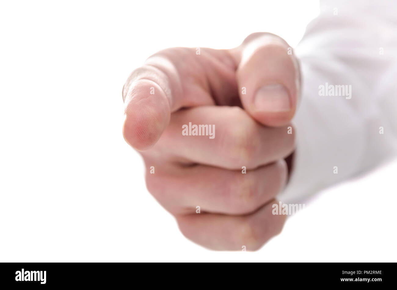 Male hand pointing finger at you. Isolated over white background Stock ...