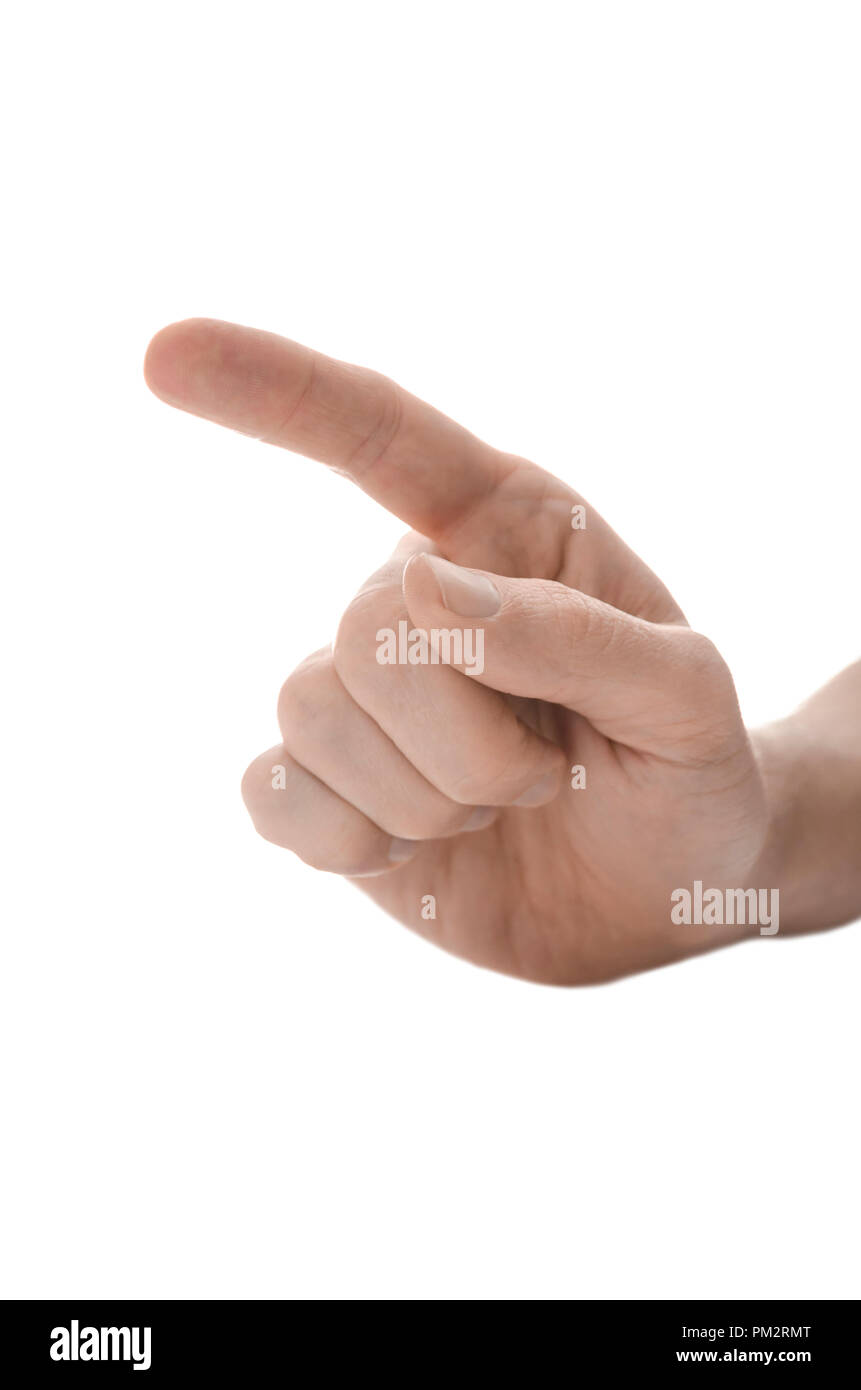 Male hand touching virtual screen. Isolated on a white background Stock ...