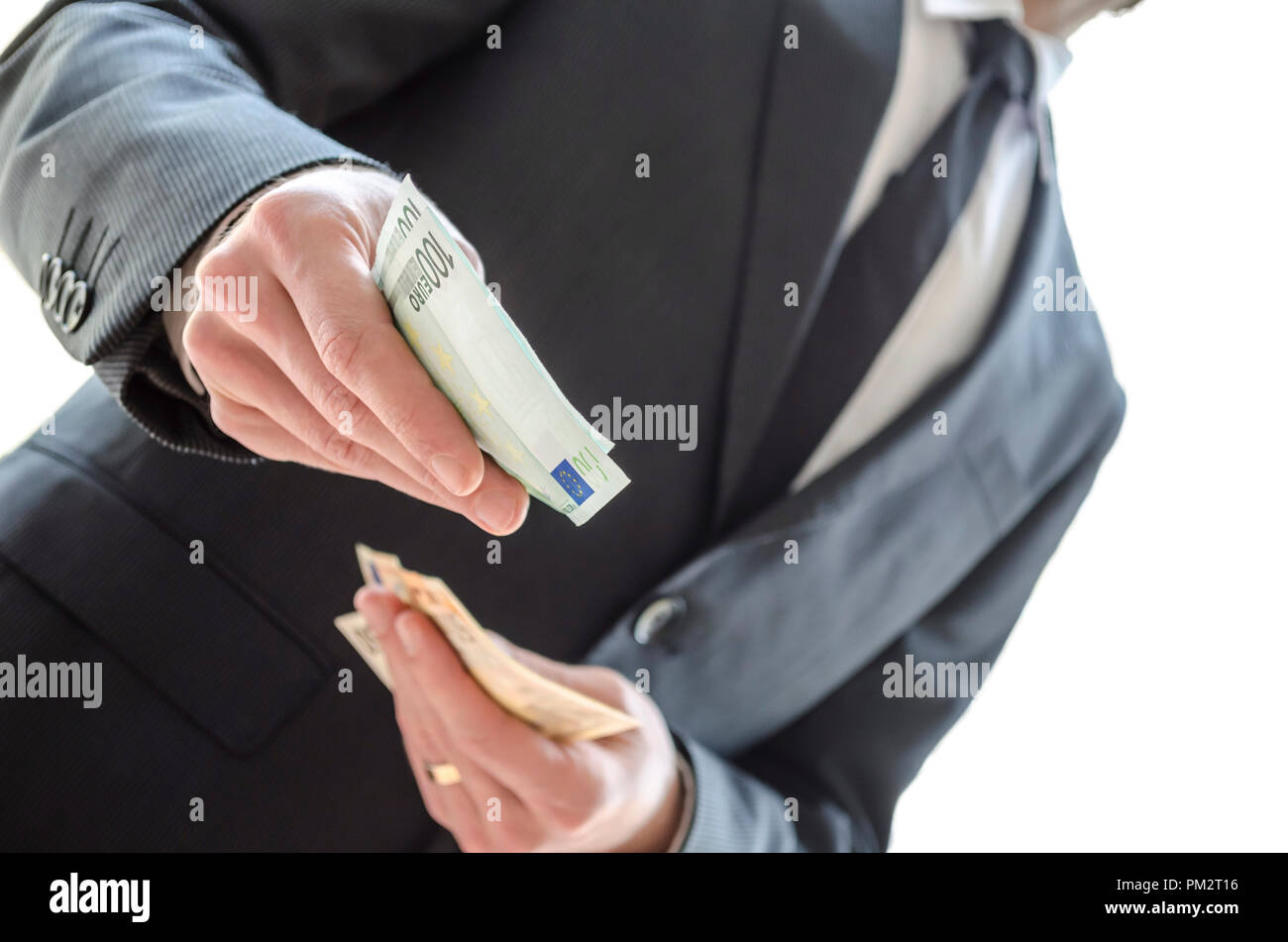 Closeup of a man giving money. With white background Stock Photo - Alamy