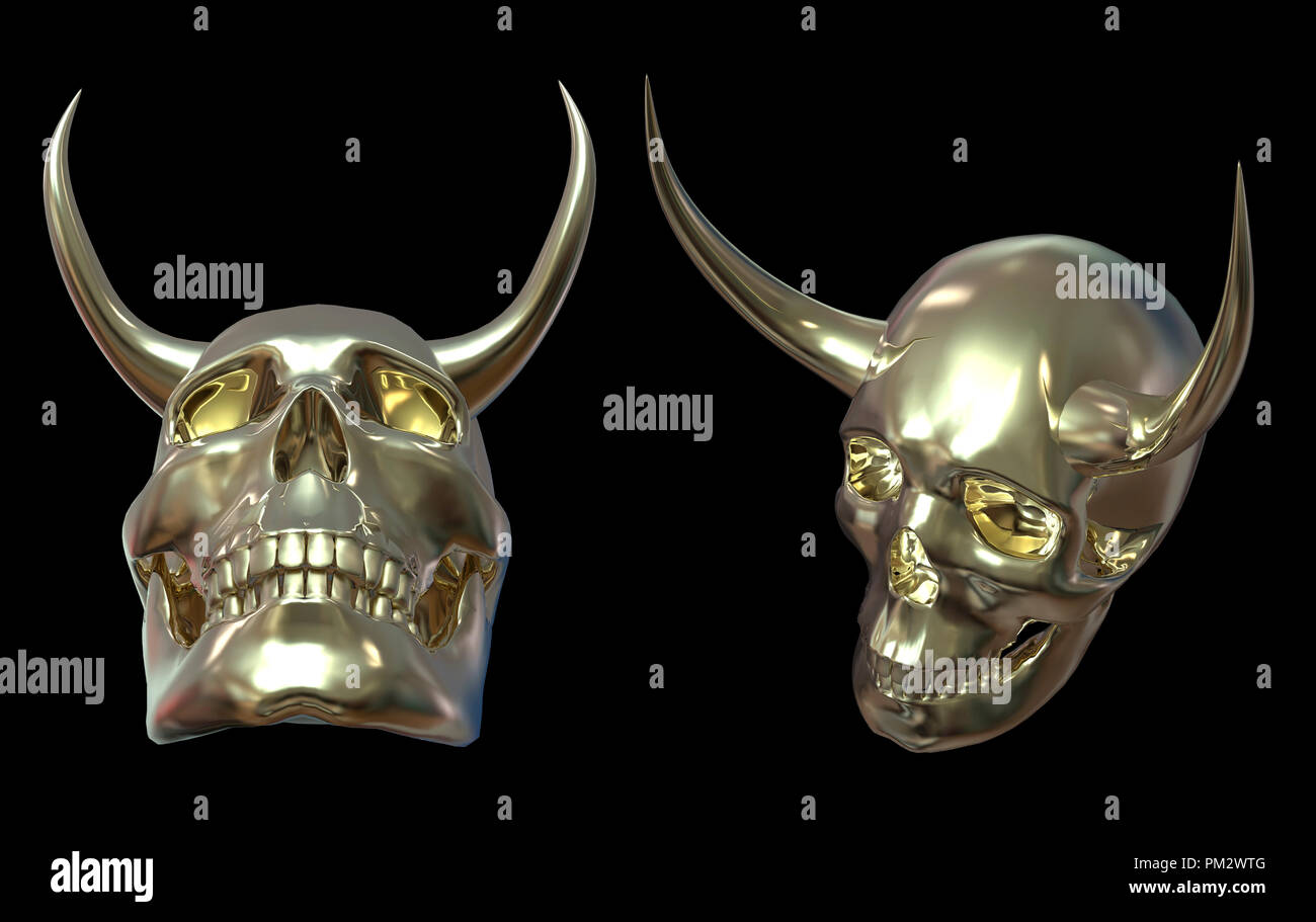 3d illustration on isolated background. Skull with horns Stock Photo ...