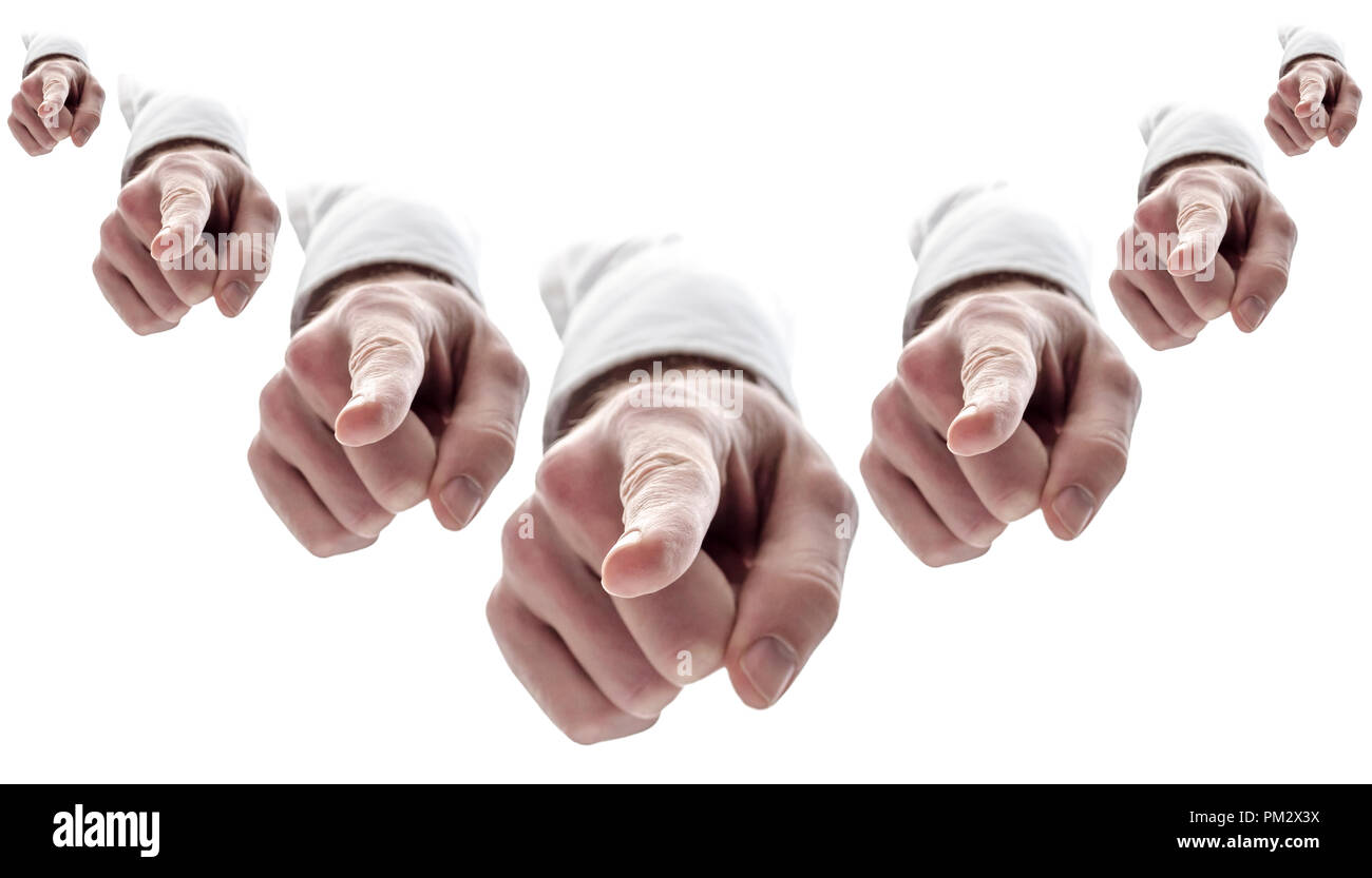 Many hands pointing finger at you. Isolated over white background Stock ...