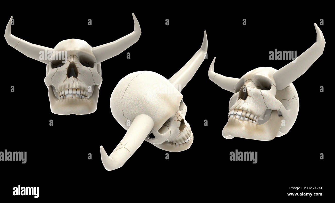 3d illustration on isolated background. Skull with horns Stock Photo ...