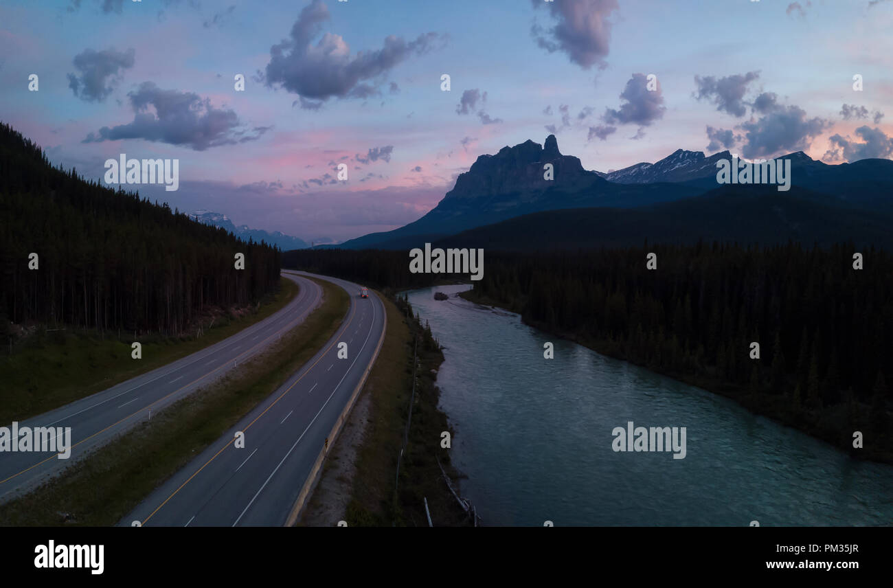 Beautiful aerial panoramic landscape view of a Trans-Canada Highway in ...