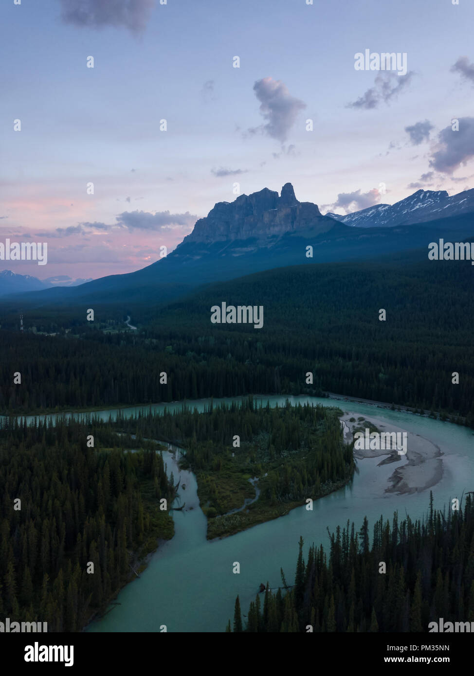 Beautiful aerial landscape view of Canadian Rockies during a vibrant ...