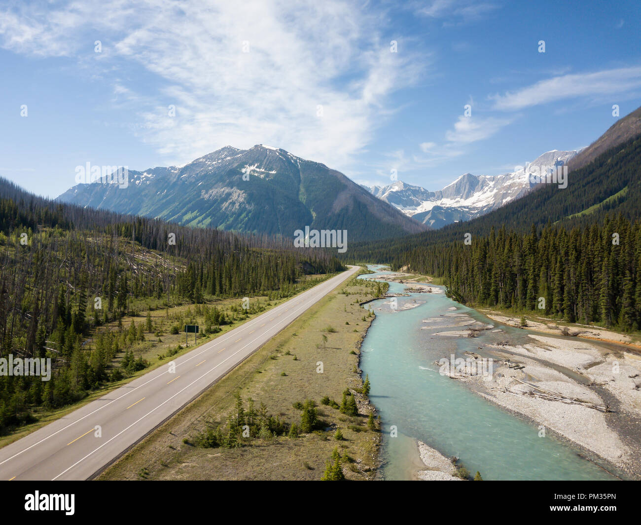 Aerial panoramic landscape view of a scenic road in the Canadian ...