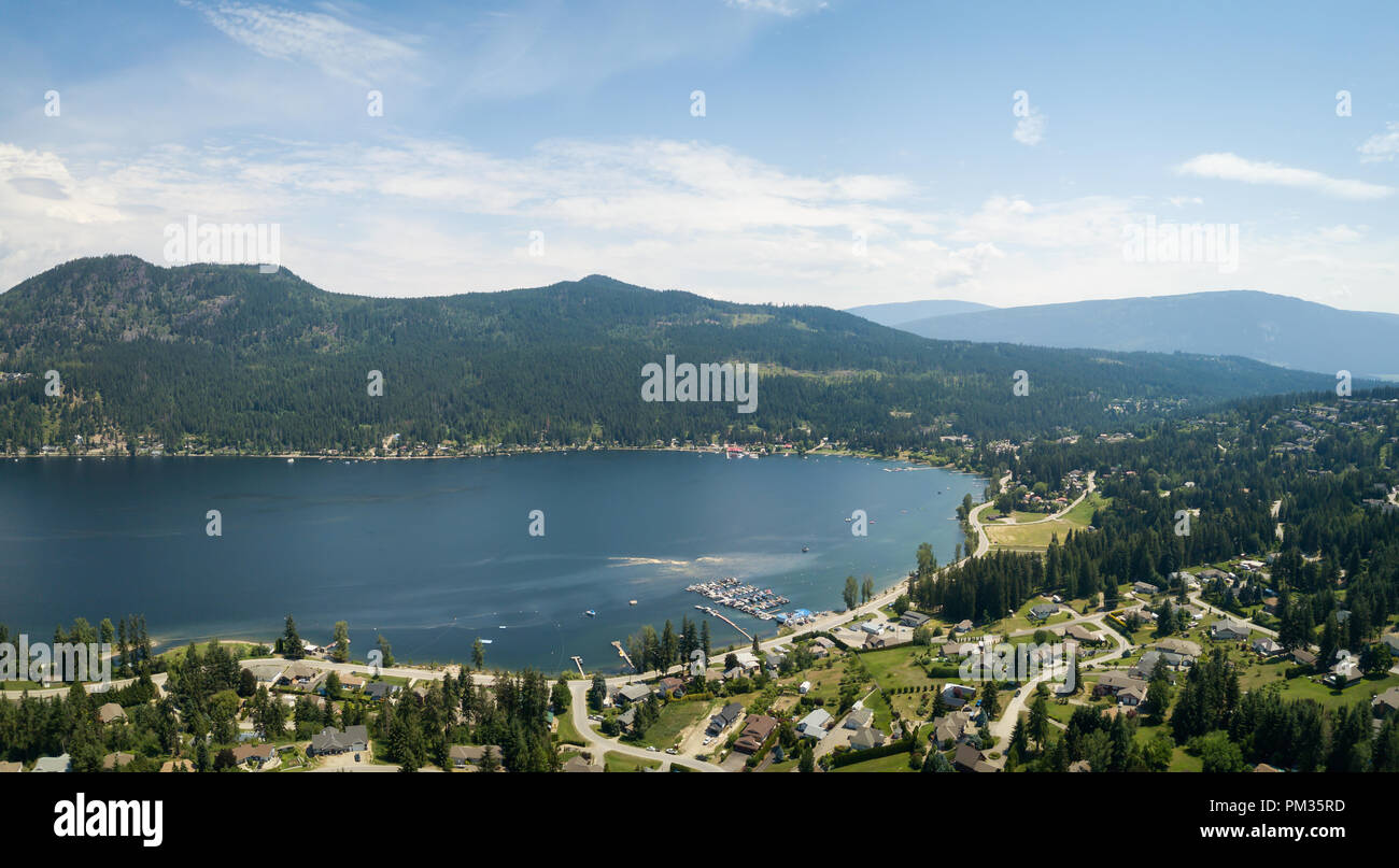 Aerial panoramic view of a little town, Blind Bay, during a vibrant ...