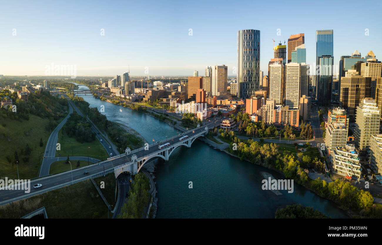 Aerial panoramic view of a beautiful modern cityscape during a vibrant ...