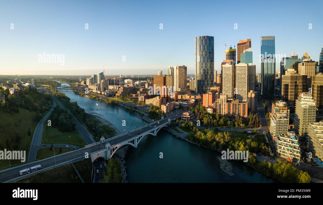 Aerial panoramic view of a beautiful modern cityscape during a vibrant ...