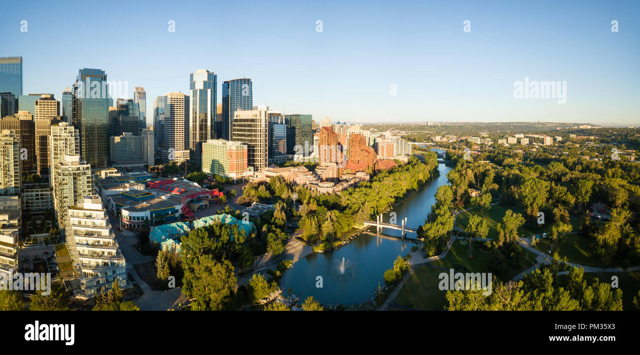 Aerial panoramic view of a beautiful modern cityscape during a vibrant ...
