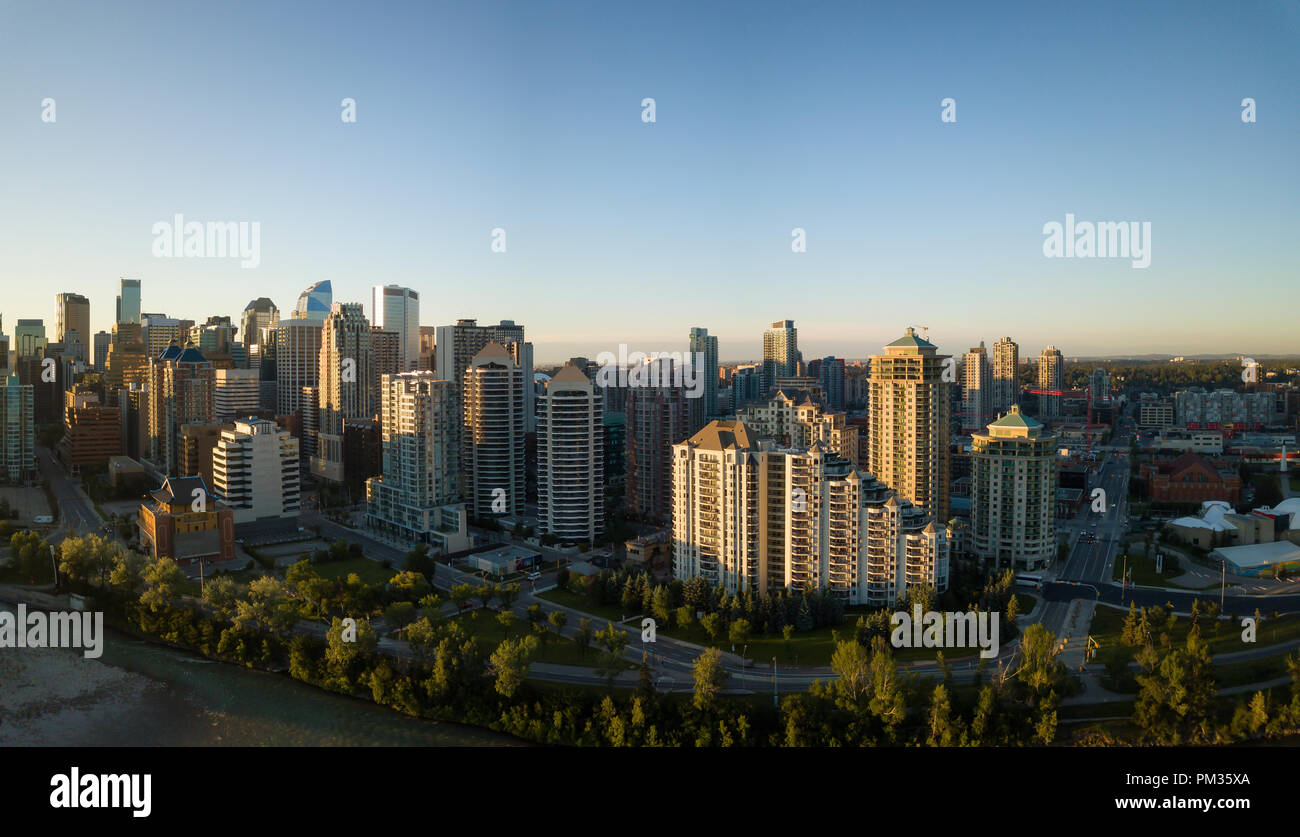 Aerial panoramic view of a beautiful modern cityscape during a vibrant ...