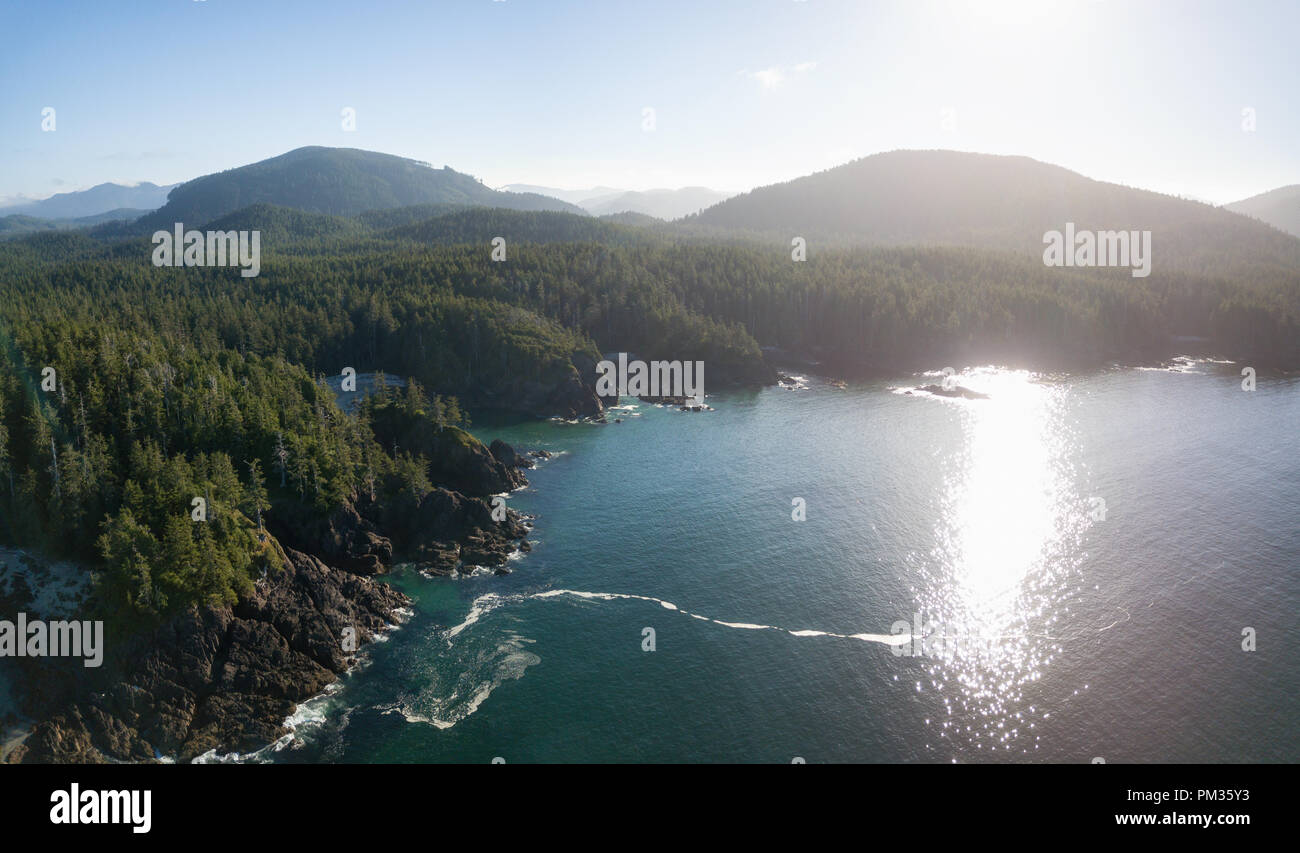 Beautiful aerial panoramic seascape view of Pacific Ocean Coast during ...