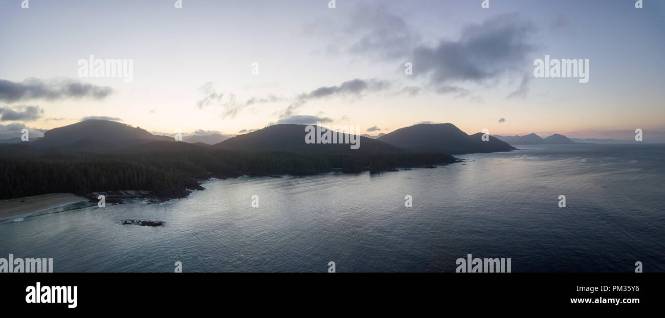 Beautiful aerial panoramic seascape view of Pacific Ocean Coast during ...