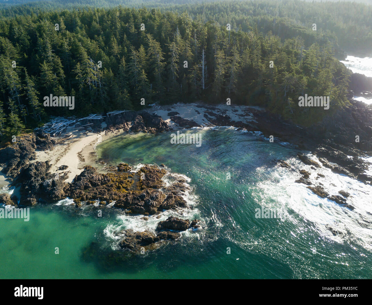 Beautiful aerial seascape view of Pacific Ocean Coast during a vibrant ...