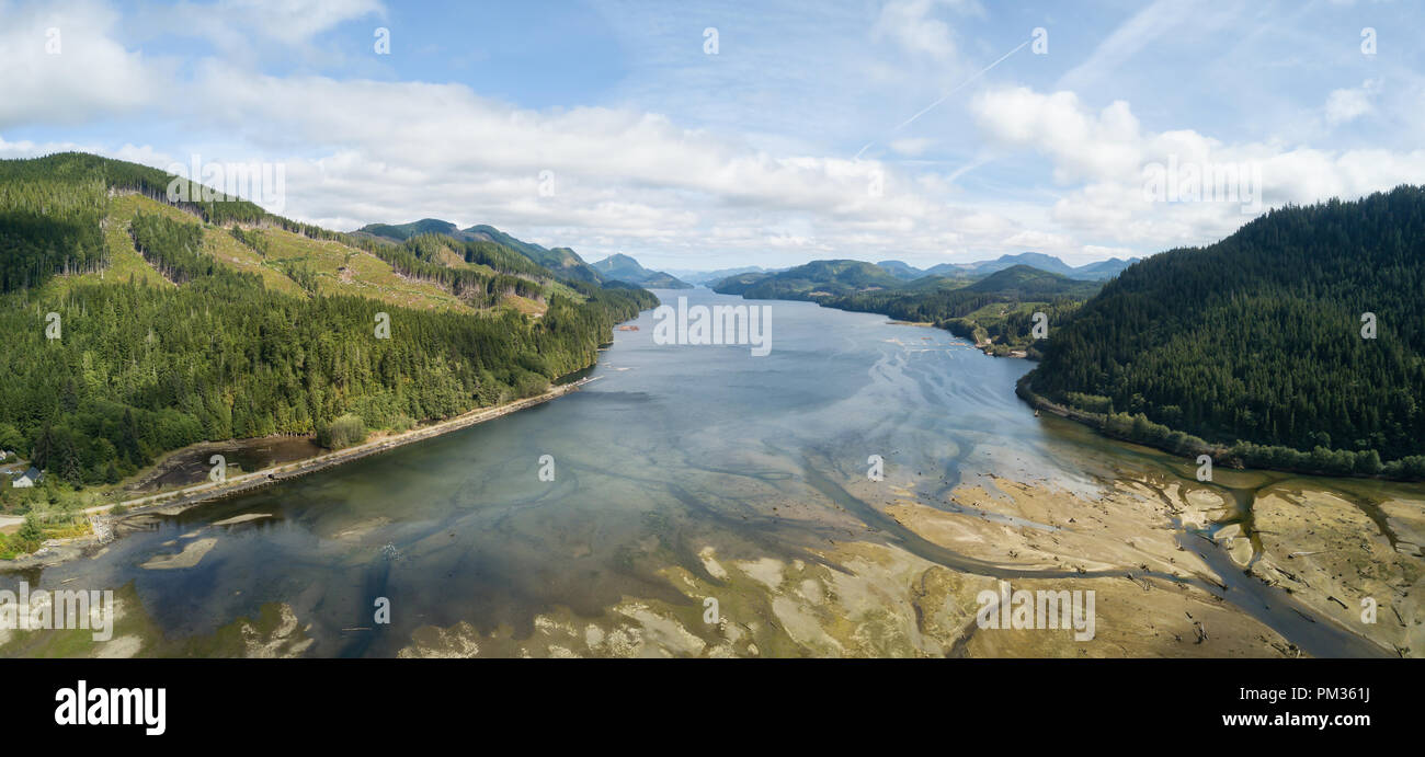 Aerial panoramic landscape view of an Ocean Inlet surrounded by ...