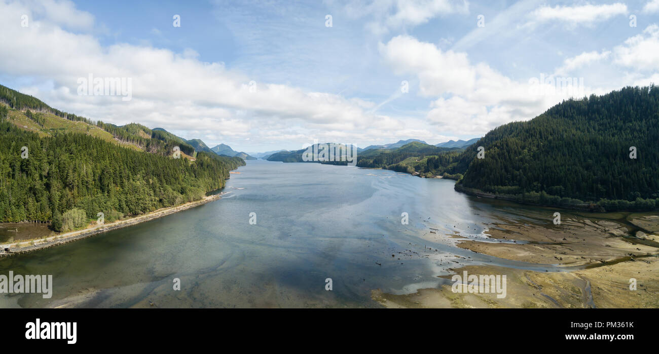 Aerial panoramic landscape view of an Ocean Inlet surrounded by ...
