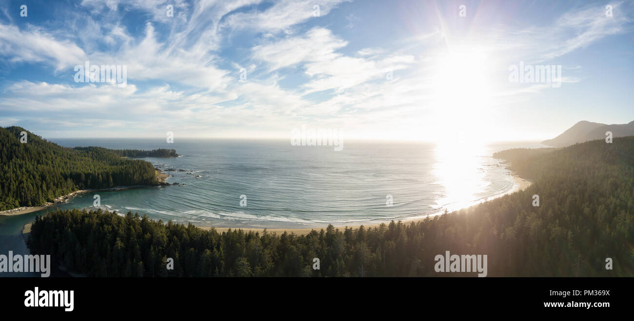 Aerial panoramic view of a beautiful beach on Pacific Ocean Coast ...