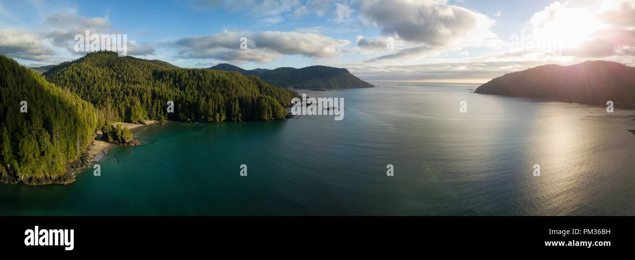 Striking aerial panoramic view of the Pacific Ocean Coast during a ...