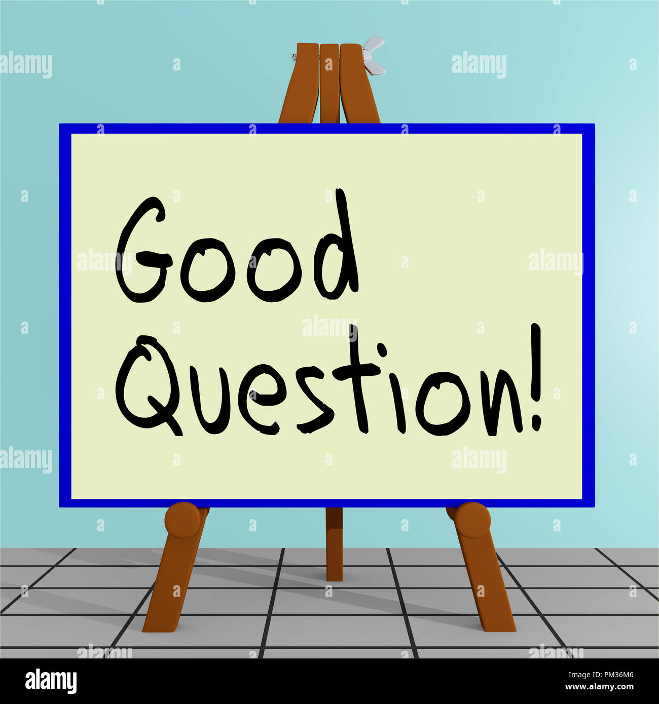 3D illustration of Good Question! title on a tripod display board Stock ...