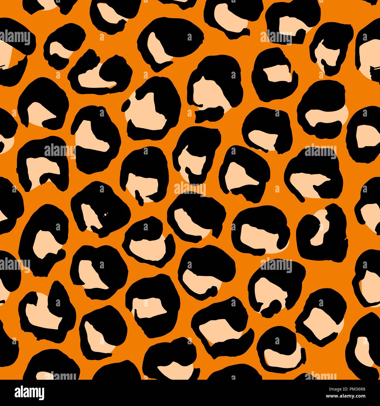 Vector illustration leopard print seamless pattern. Orange hand drawn ...