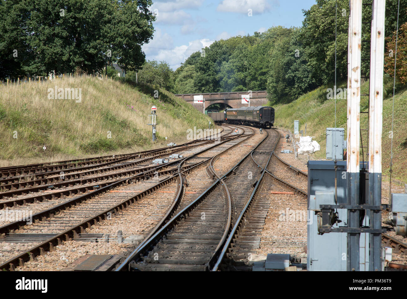 Steam Train leaving Staion; England; UK Stock Photo - Alamy