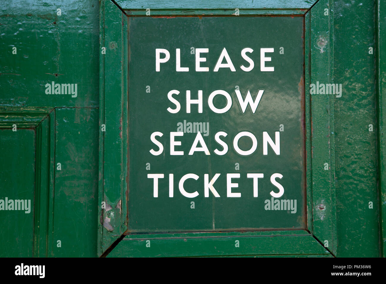 Green Season Ticket Sign on Station Platform Stock Photo - Alamy