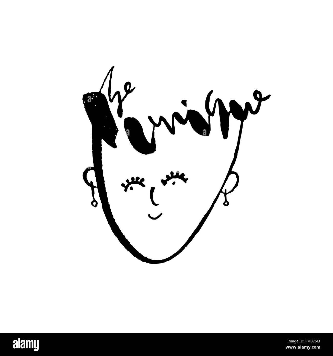 Be unique. Lettering poster with face. Hand drawn art work. Vector ...