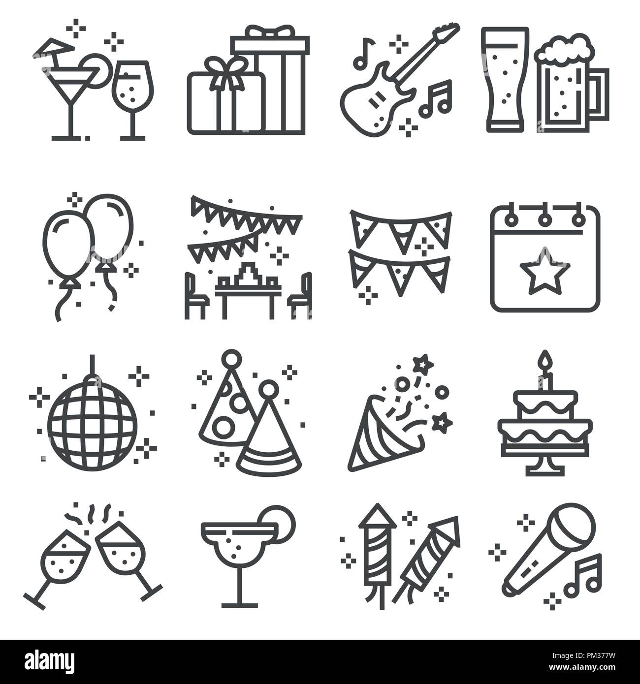Party, Birthday, celebration line web icons set. Confetti, Cocktail ...