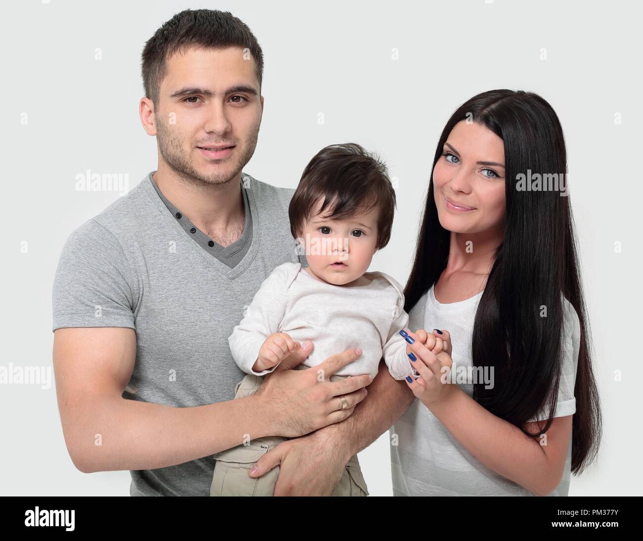 bright portrait of happy family. isolated on white background Stock ...