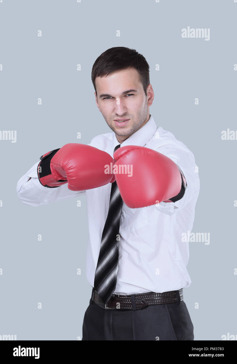 Business man with boxing gloves is ready for corporate battle Stock ...
