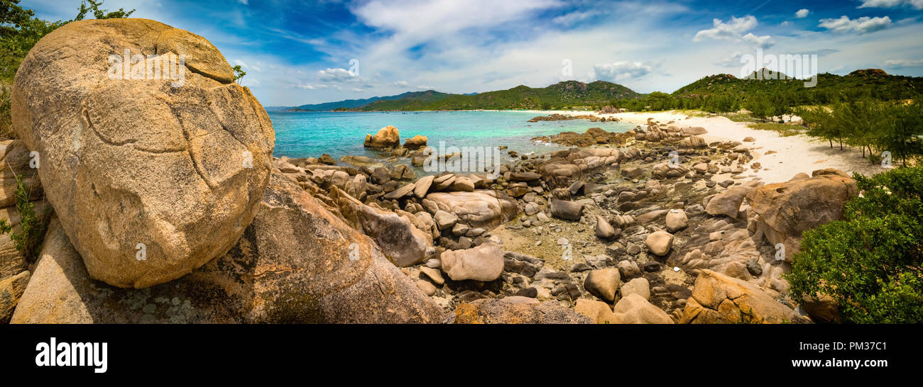 Beautiful white sand beach. Stones on a foreground. Landscape of ...