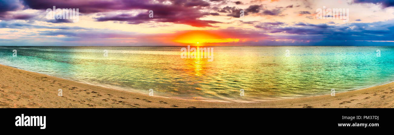 Seaview at sunset. Amazing landscape. Beautiful beach of Mauritius ...
