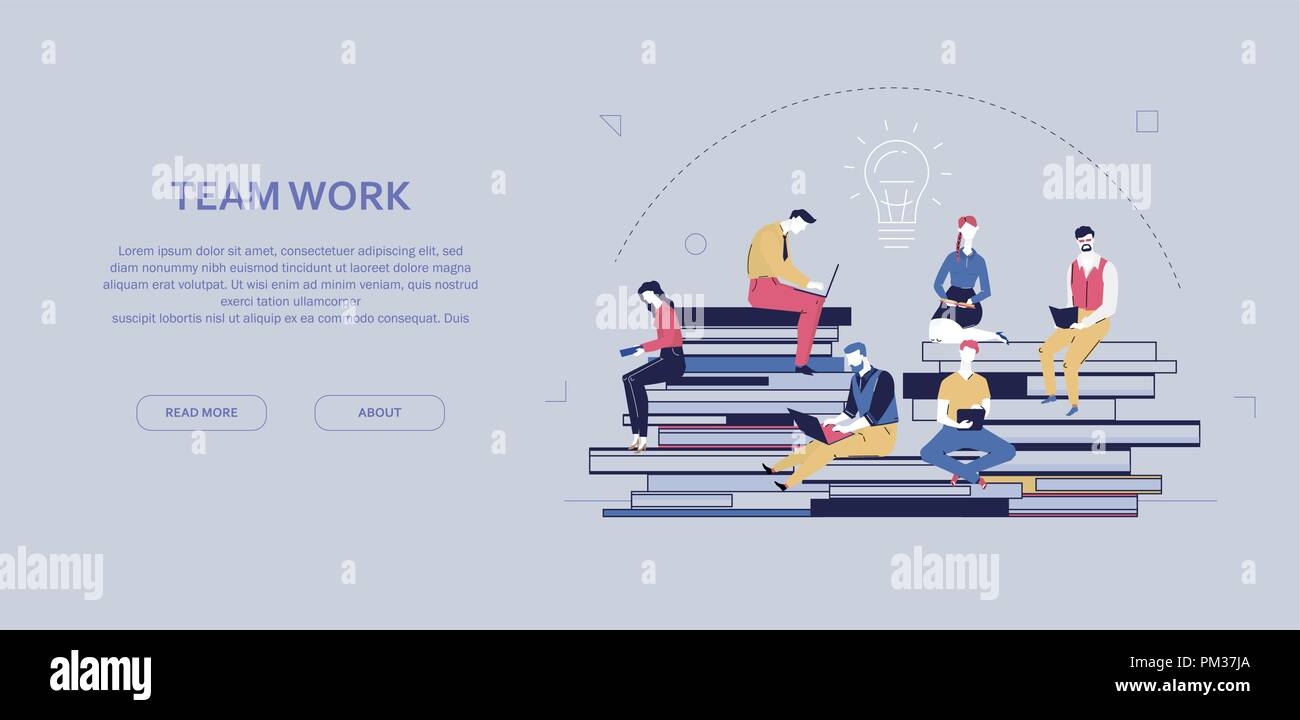 Team work - flat design style colorful banner on gray background with ...