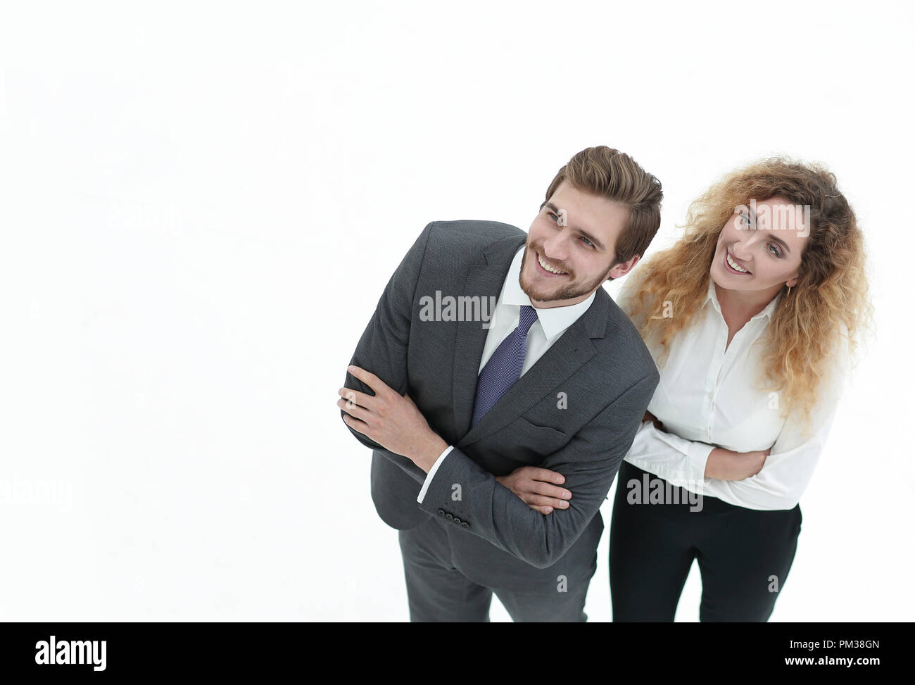 two smiling employee isolated on white Stock Photo - Alamy